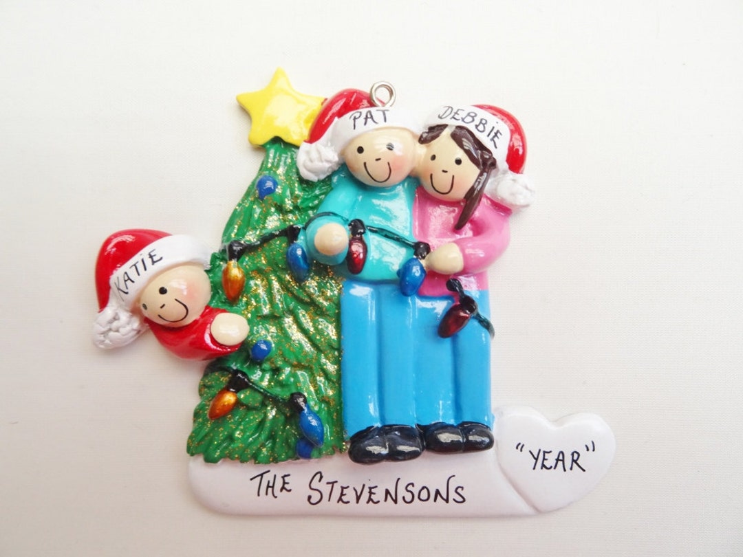Family of 3 Personalized Ornament Decorating Christmas Tree - Family of ...
