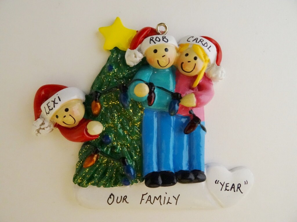 Family of 3 Personalized Ornament Decorating Christmas Tree - Family of ...