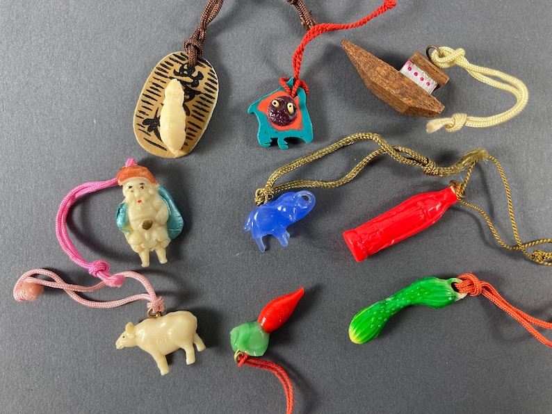 Vintage Celluloid & Glass Charms Japanese Pop Out Eyes Kobe Cracker ...