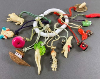 Vintage Celluloid & Glass Charms Japanese Pop Out Eyes Kobe Cracker ...