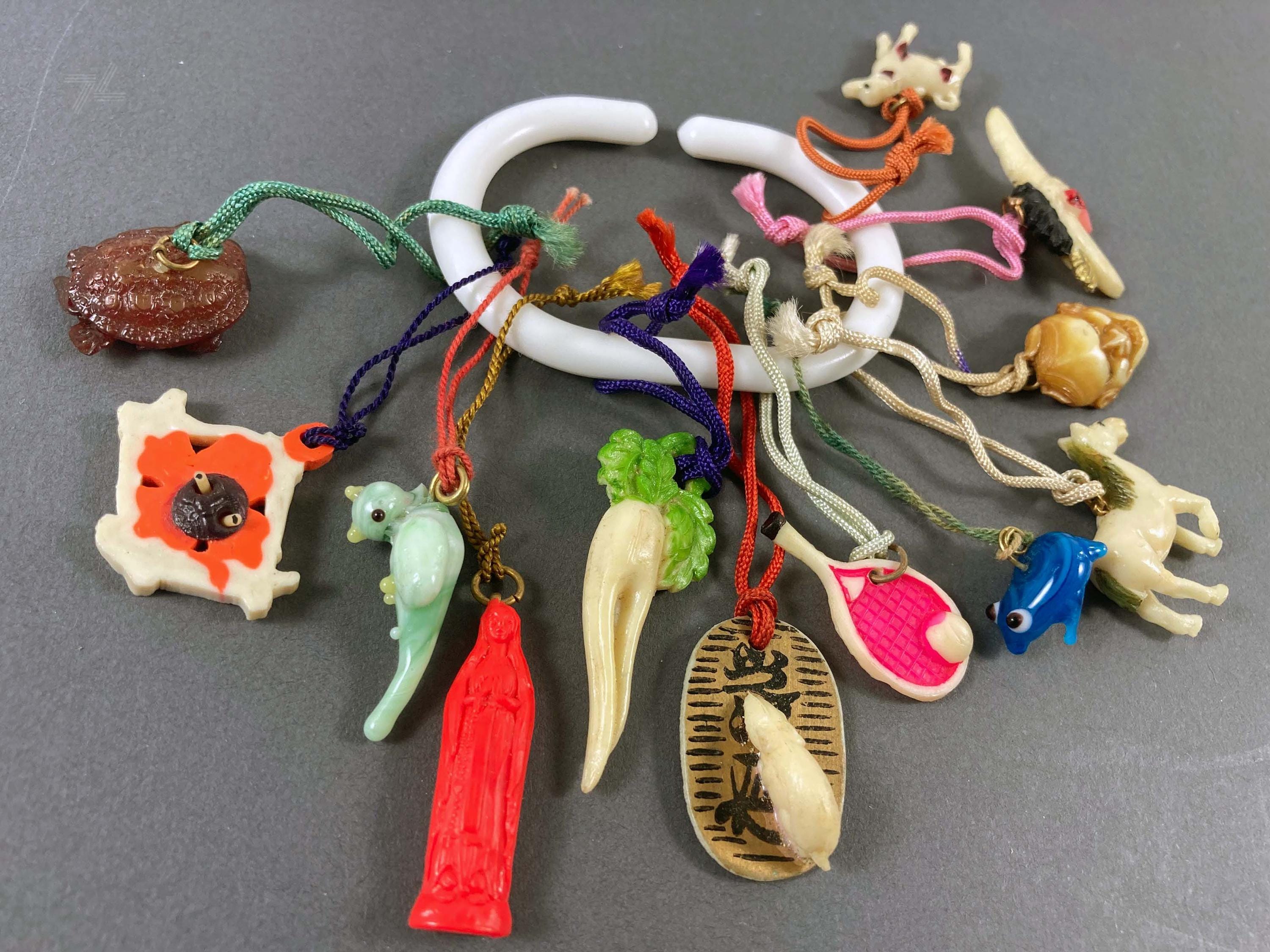 Vintage Celluloid & Glass Charms Japanese Pop Out Eyes Kobe Cracker ...