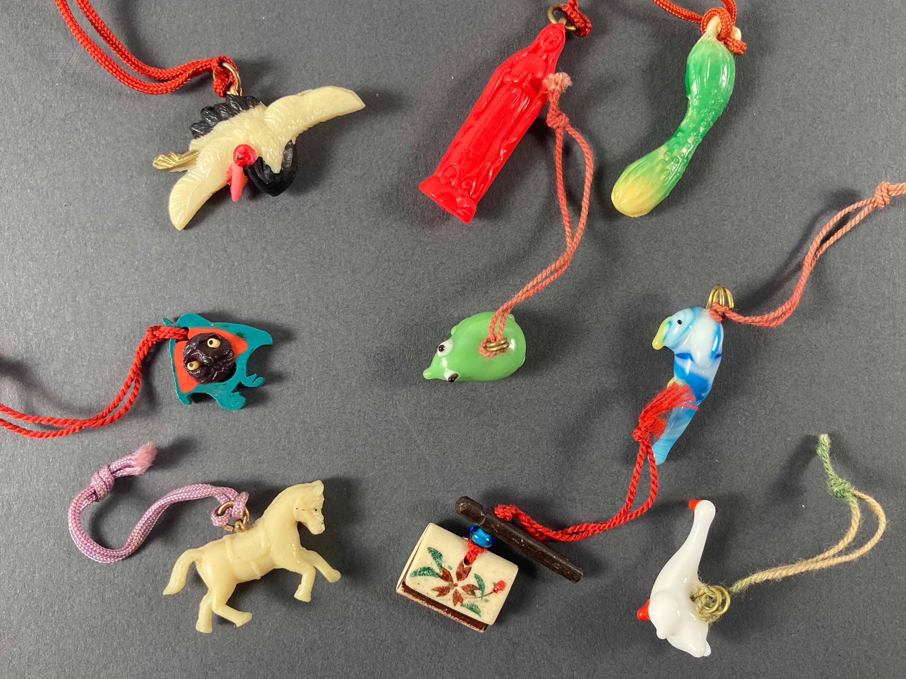 Vintage Celluloid & Glass Charms Japanese Pop Out Eyes Kobe Cracker ...