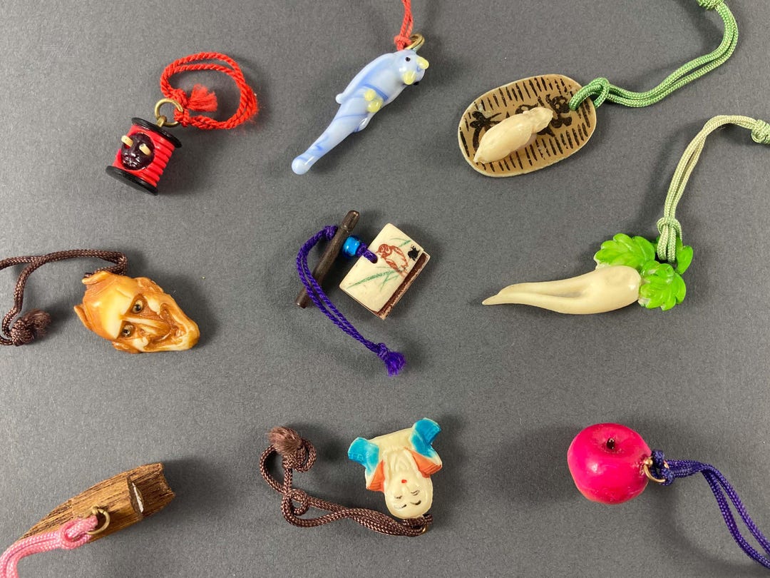 Vintage Celluloid & Glass Charms Japanese Pop Out Eyes Kobe Cracker ...