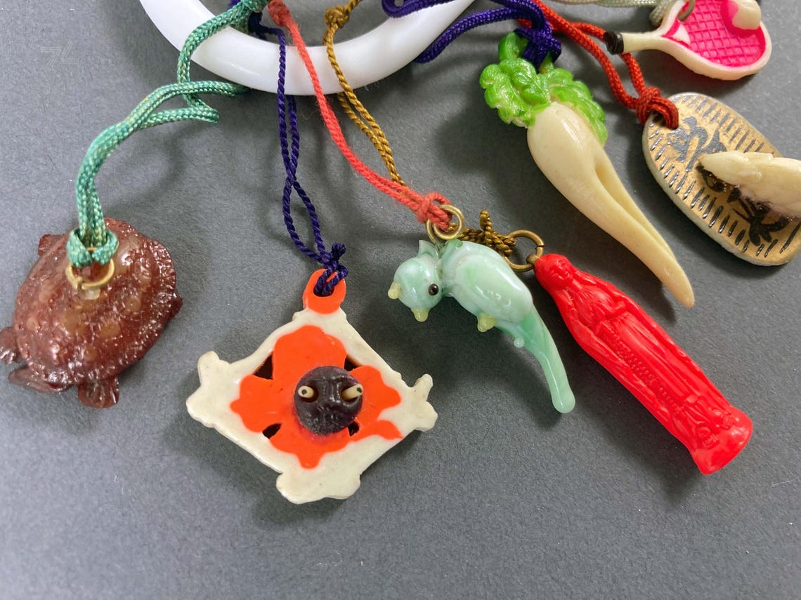 Vintage Celluloid & Glass Charms Japanese Pop Out Eyes Kobe Cracker ...