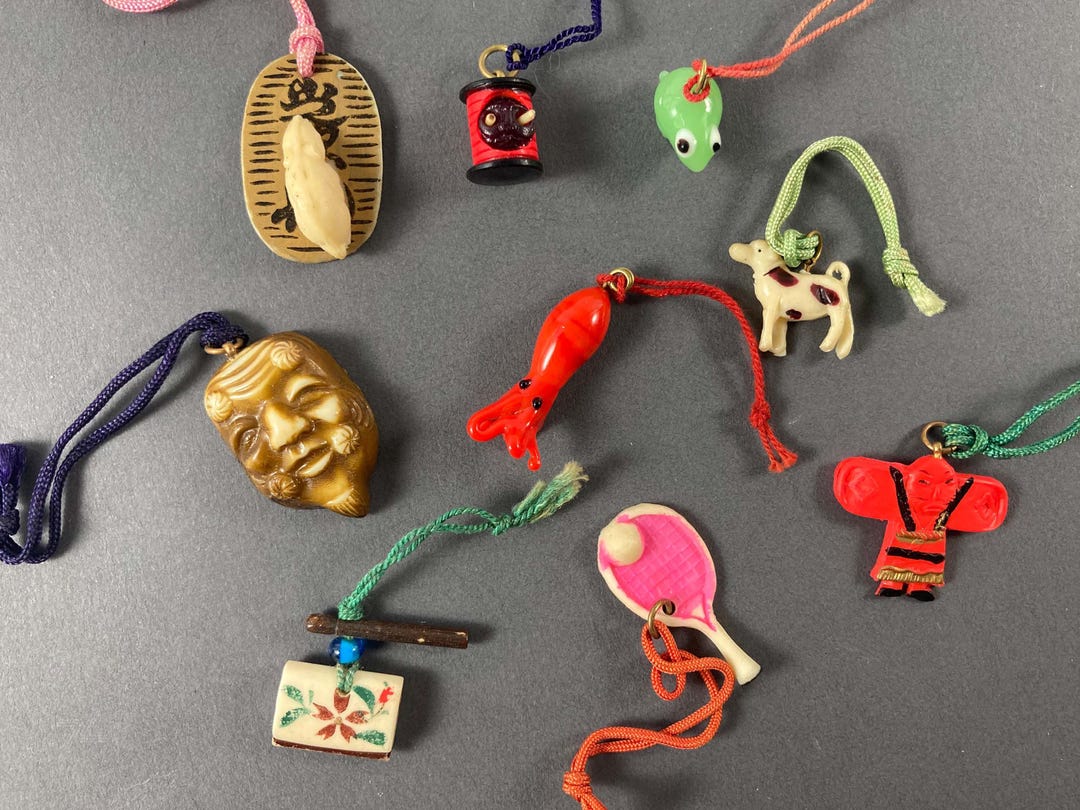 Vintage Celluloid & Glass Charms Japanese Pop Out Eyes Kobe Cracker ...