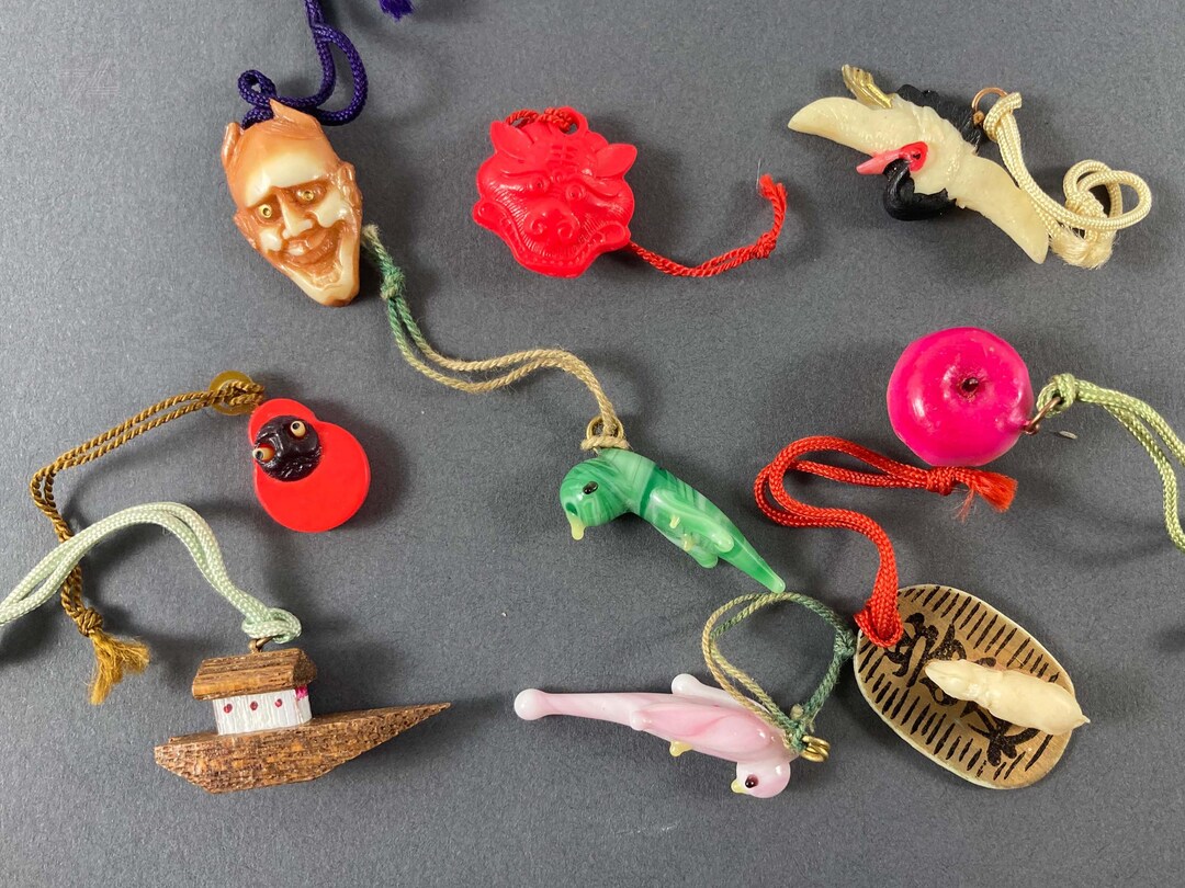 Vintage Celluloid & Glass Charms Japanese Pop Out Eyes Kobe Cracker ...