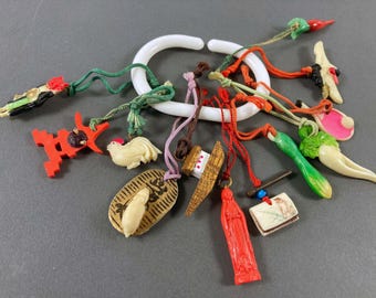 Vintage Celluloid & Glass Charms Japanese Pop Out Eyes Kobe Cracker ...