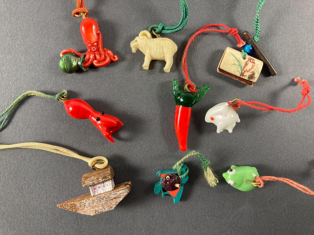 Vintage Celluloid & Glass Charms Japanese Pop Out Eyes Kobe Cracker ...