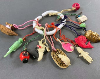 Vintage Celluloid & Glass Charms Japanese Pop Out Eyes Kobe Cracker ...