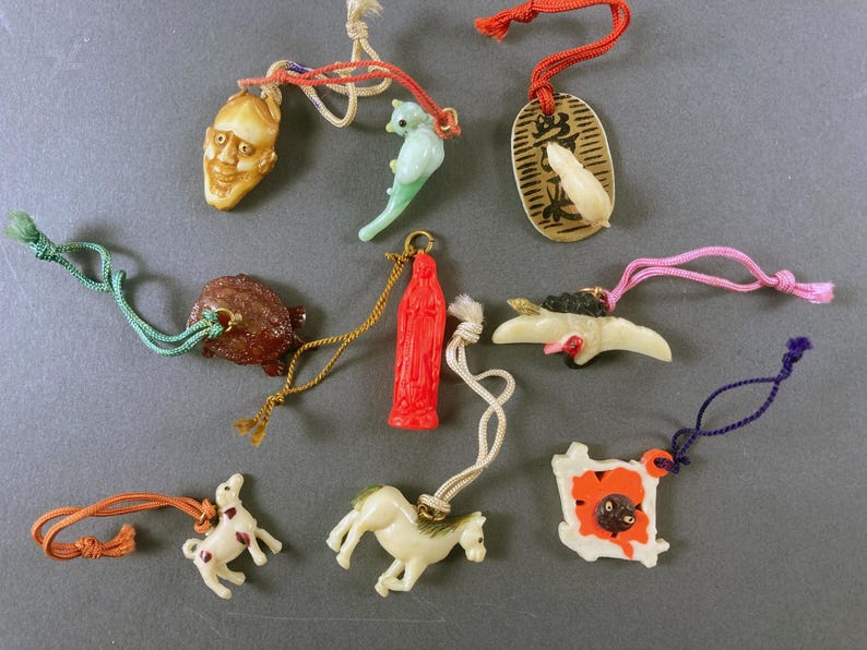 Vintage Celluloid & Glass Charms Japanese Pop Out Eyes Kobe Cracker ...