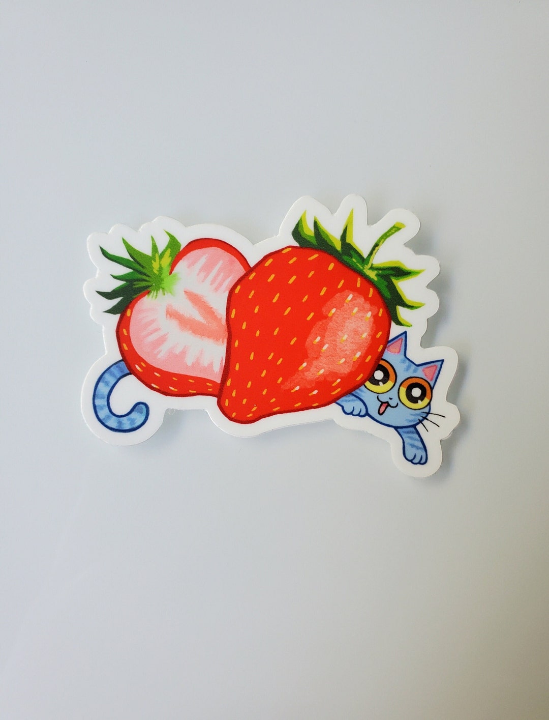 Strawberry Kitty - Vinyl Sticker - Etsy