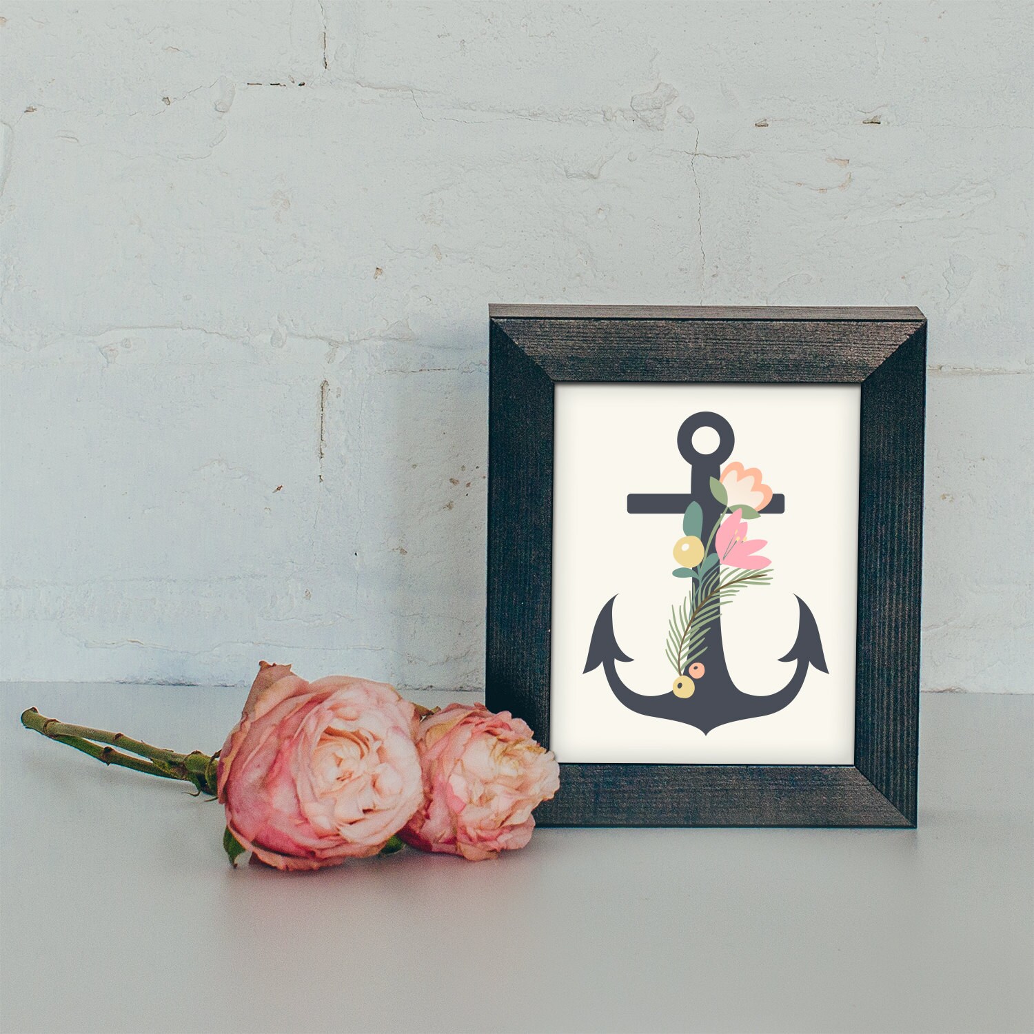Anchor Art Print | Feminine Floral Flowers Printable | Botanical ...