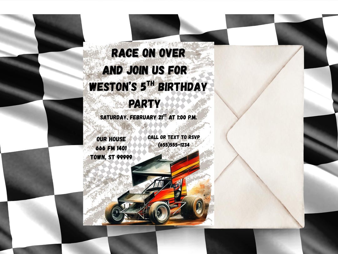 Sprint Car Birthday Invitation, Race on Over (digital Download) - Etsy