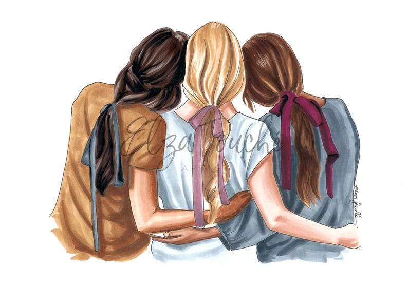 3 Besties / Best friend Print bff bff illustration | Etsy