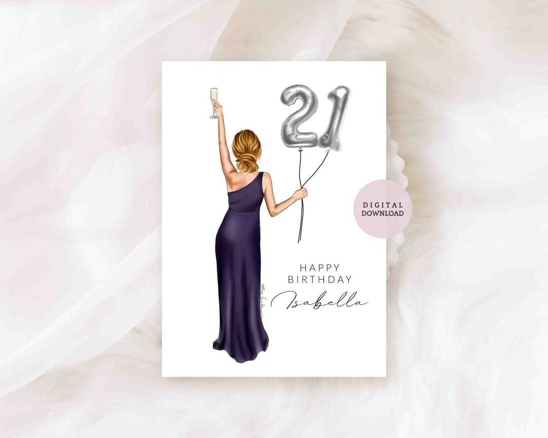 DIGITAL PRINTABLE / Birthday Card - 21st Card - Digital Download - Card ...