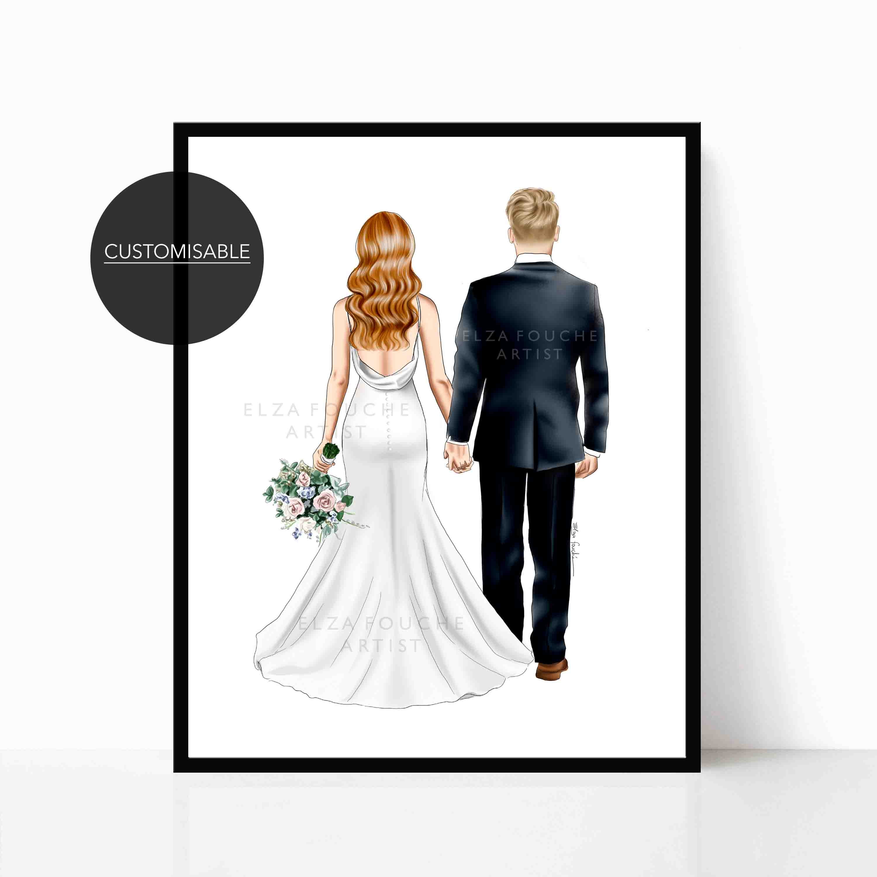 Bride & Groom Holding Hands CUSTOMISABLE / Bride and Groom - Etsy