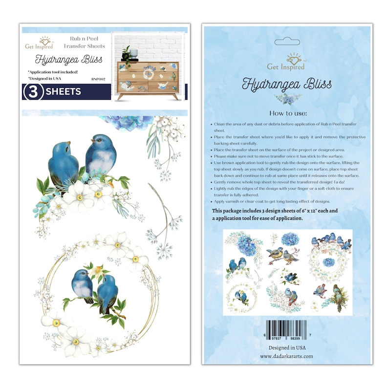 Hydrangea Bliss Rub N Peel Furniture Transfer Sheets 3 Sheets 6x12inch - Etsy
