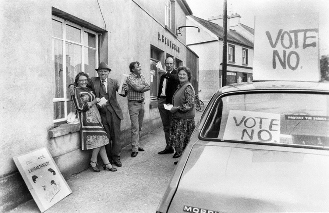 B) B&W GELATIN SILVER PHOTOGRAPH: "voting No for Divorce Exterior ...
