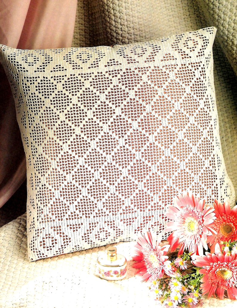 Vintage Crochet PATTERN Filet Crochet Pillow Cover Vintage Filet ...