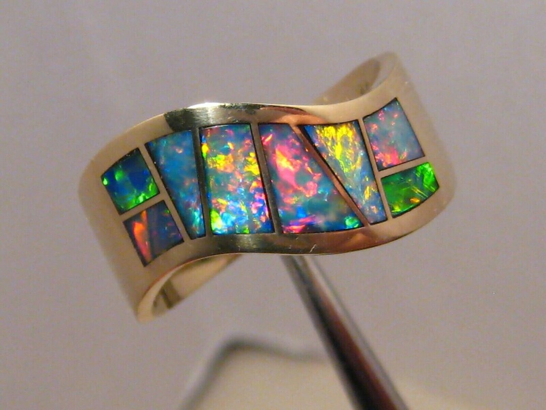Navajo Style Australian Opal Inlay Ring 14k Yellow Gold , Size 11 - Etsy
