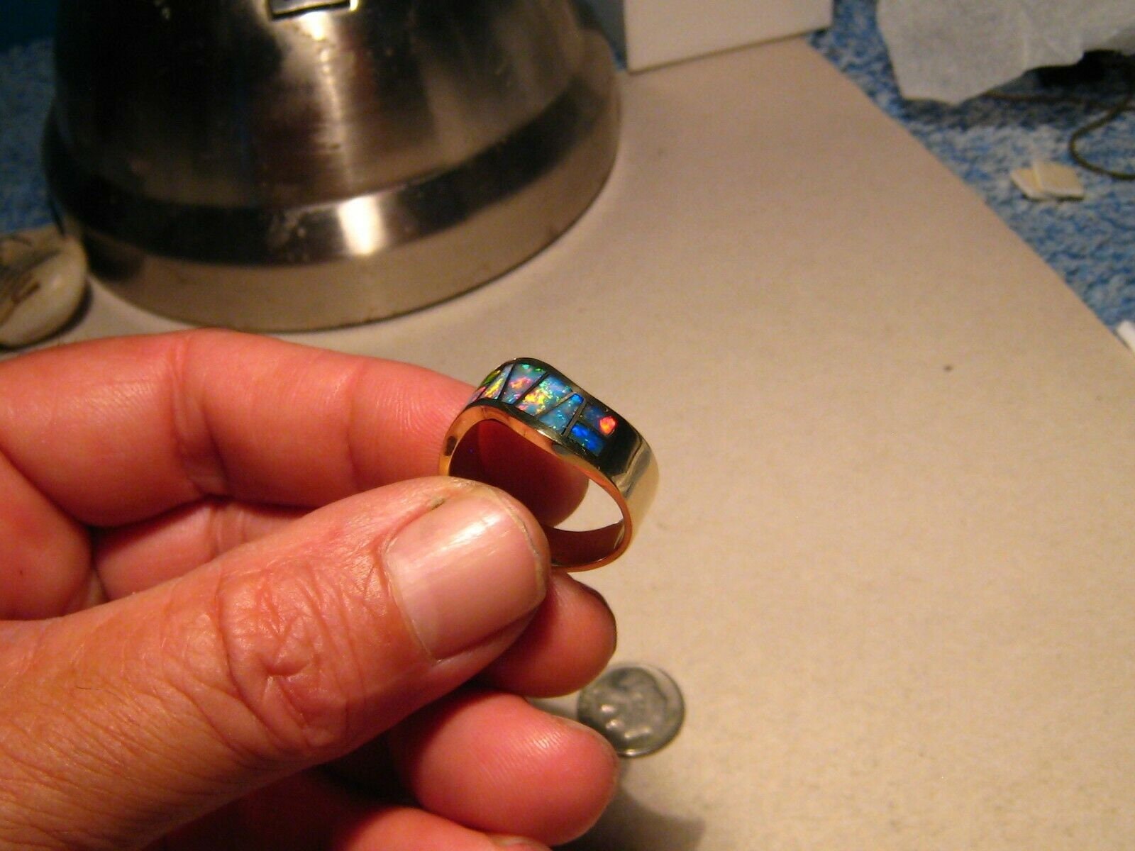 Navajo Style Australian Opal Inlay Ring 14k Yellow Gold Size - Etsy