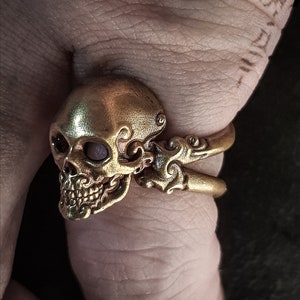 Cute Gothic Decorative Crossbones Pirate Adjustable Skull Ring | Brass / 925 Sterling Silver ...