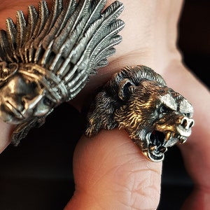 Black Grizzly Polar Brown Bear Animal Ring | 925 Sterling Silver Ring ...