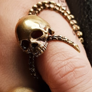 Krasue Finger Wrapping Adjustable Dark Spiritual Skull Ring | Brass ...
