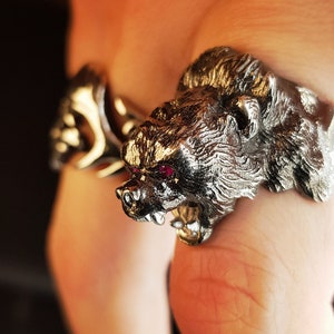 Black Grizzly Polar Brown Bear Animal Ring | 925 Sterling Silver Ring ...