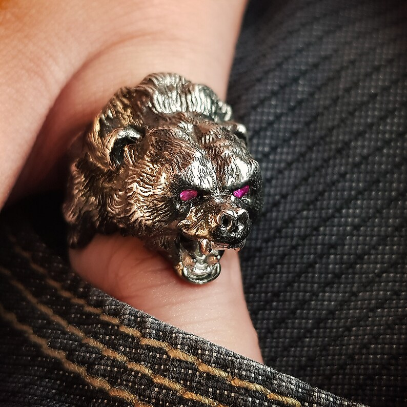 Black Grizzly Polar Brown Bear Animal Ring 925 Sterling - Etsy