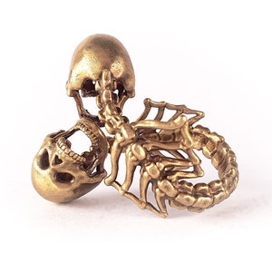Gothic Unique Embrace Skull Skeleton Adjustable Ring | Brass and 925 ...