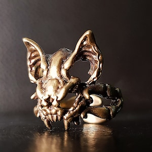 Gothic Vampire Dracula Bat Skull Head Skeleton Adjustable Ring | Brass ...