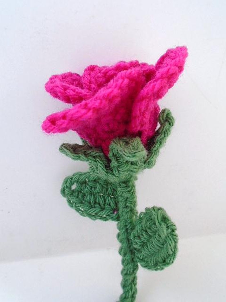 Crochet Flower PATTERN Long Stem Rose Crochet Leaves Trim Etsy