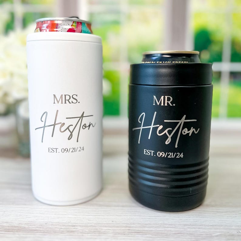 Personalized Mr and Mrs Can Cooler Set: Laser Engraved Wedding Gift - Etsy