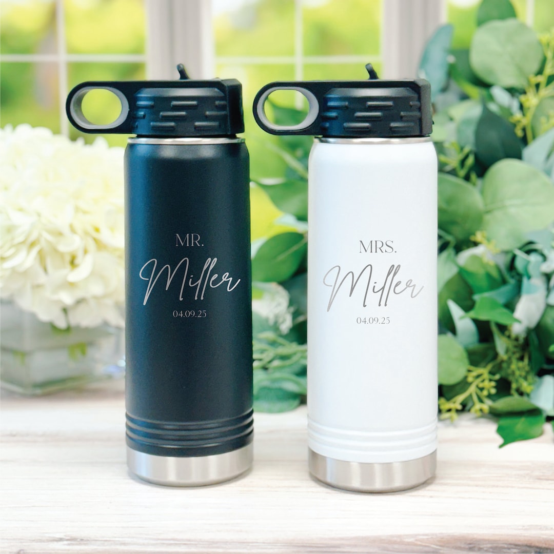 Mr and Mrs Water Bottles: Personalized Wedding Set (20oz, 32oz, 40oz ...