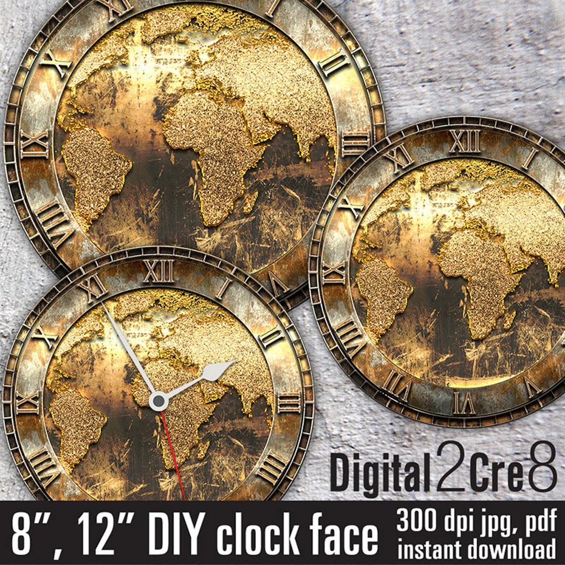 World Map Antique Large Clock Face 12 and 8 - Etsy
