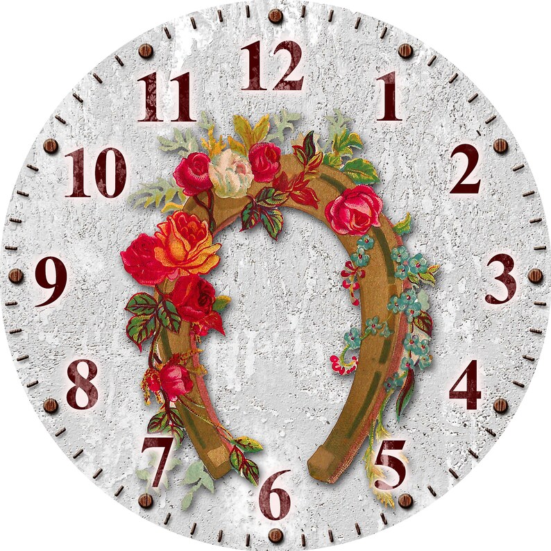Vintage Horseshoe Style Clock Face - 12" and 8" Digital Downloads - DIY ...