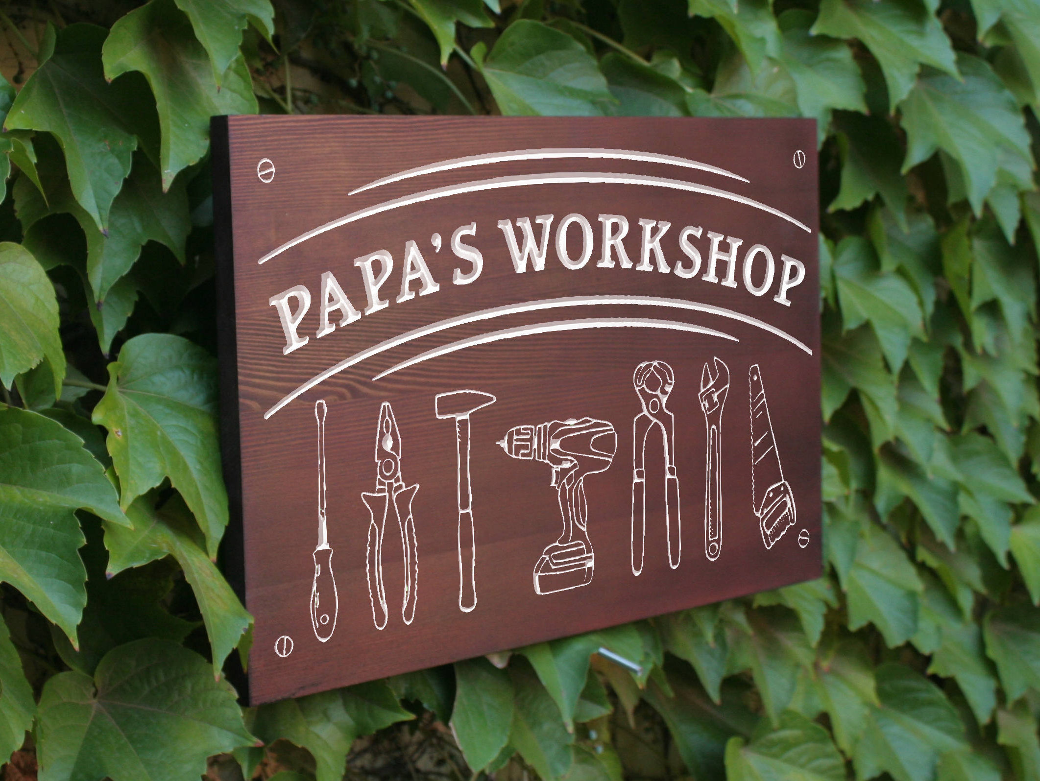 Grandpa's Workshop or Papa's Workshop, Hand Routed with Hammer Design ...
