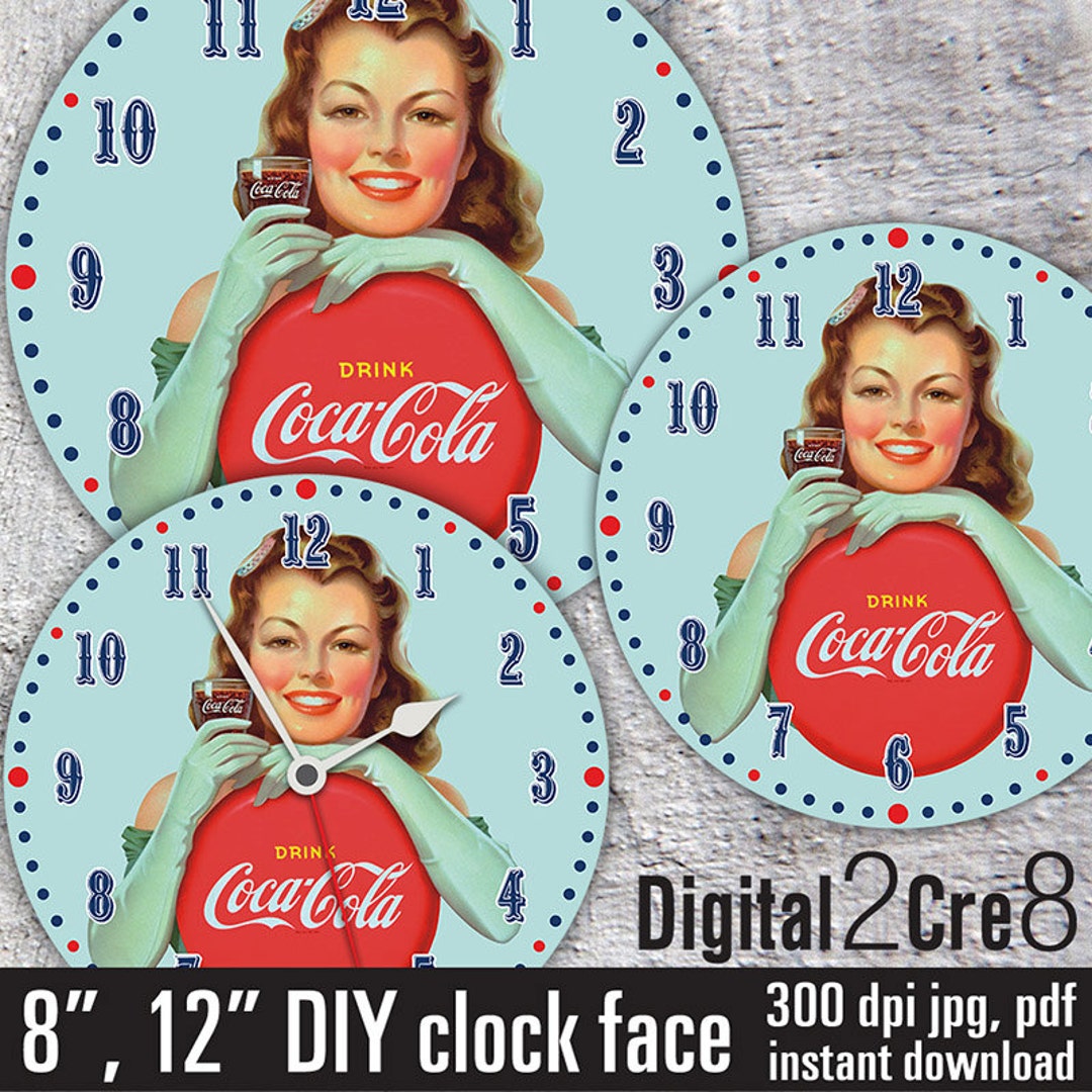 Coca Cola Clock Face - 12" and 8" Digital Downloads - DIY - Printable ...