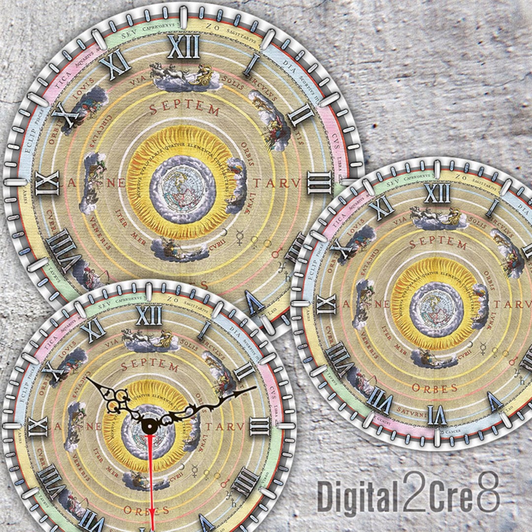 Antique Zodiac Large Clock Face - 12" and 8" Digital Downloads - DIY ...