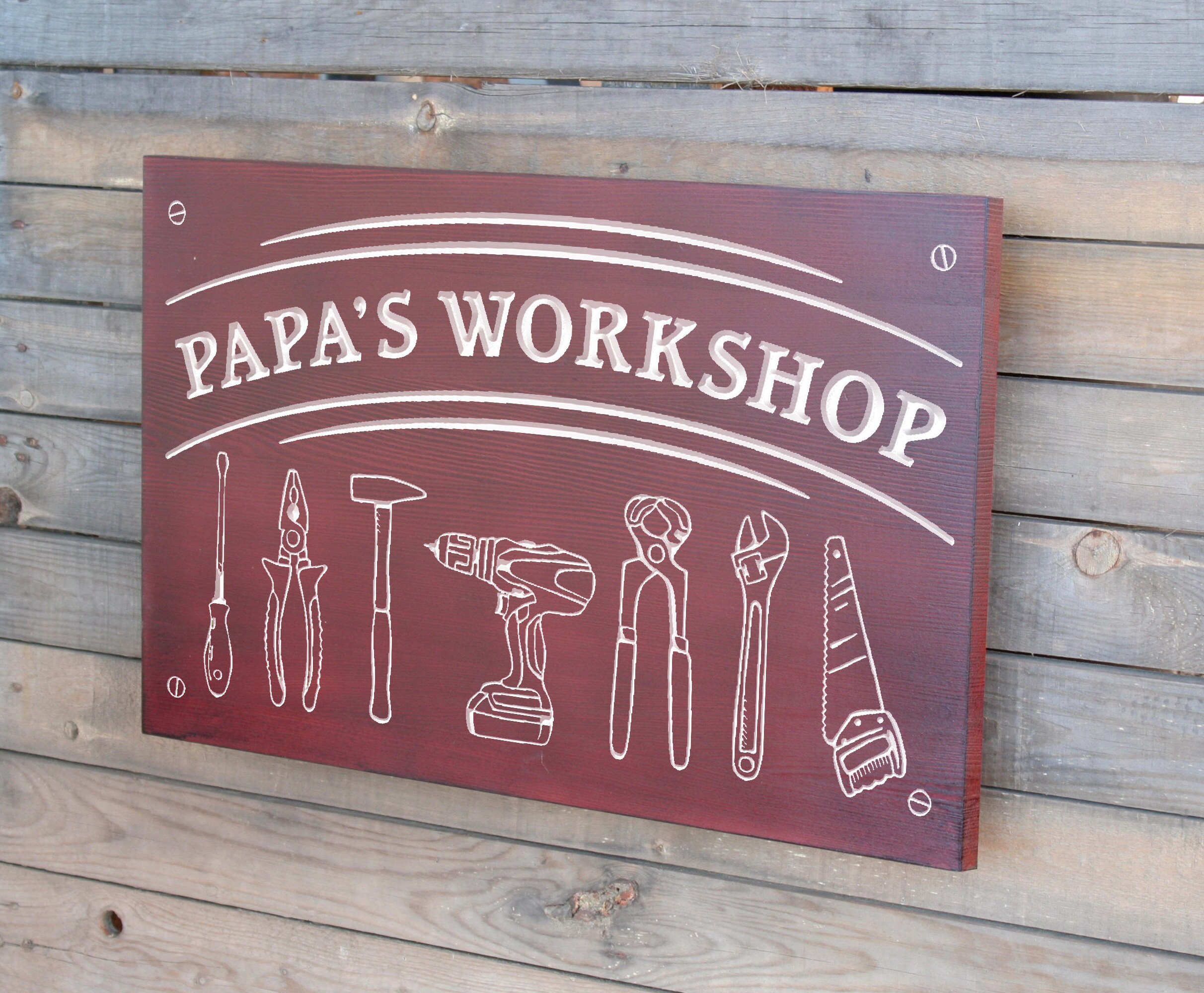 Grandpa's Workshop or Papa's Workshop, Hand Routed with Hammer Design ...