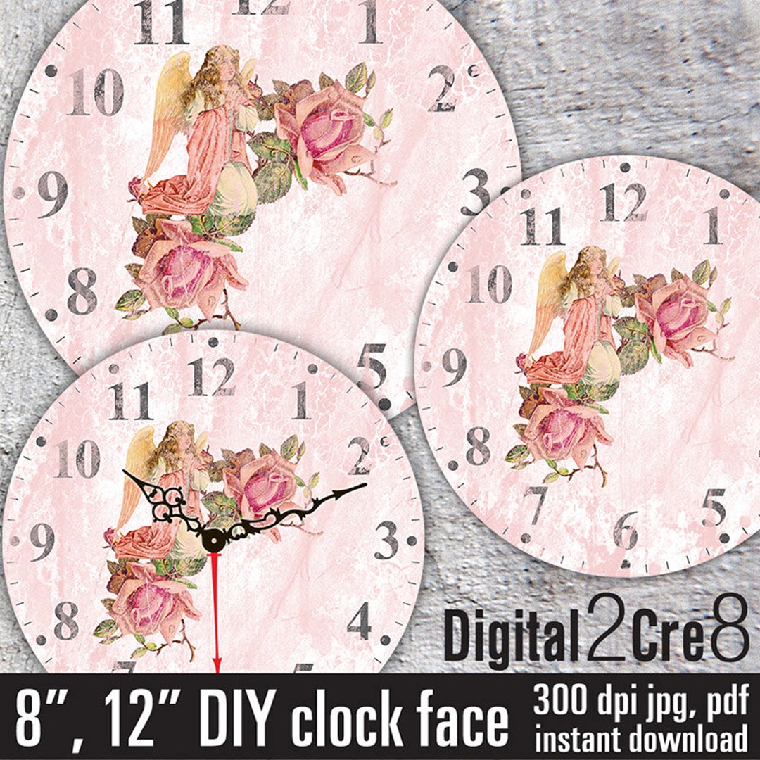 Vintage Style Large Clock Face - 12" and 8" Digital Downloads - DIY ...
