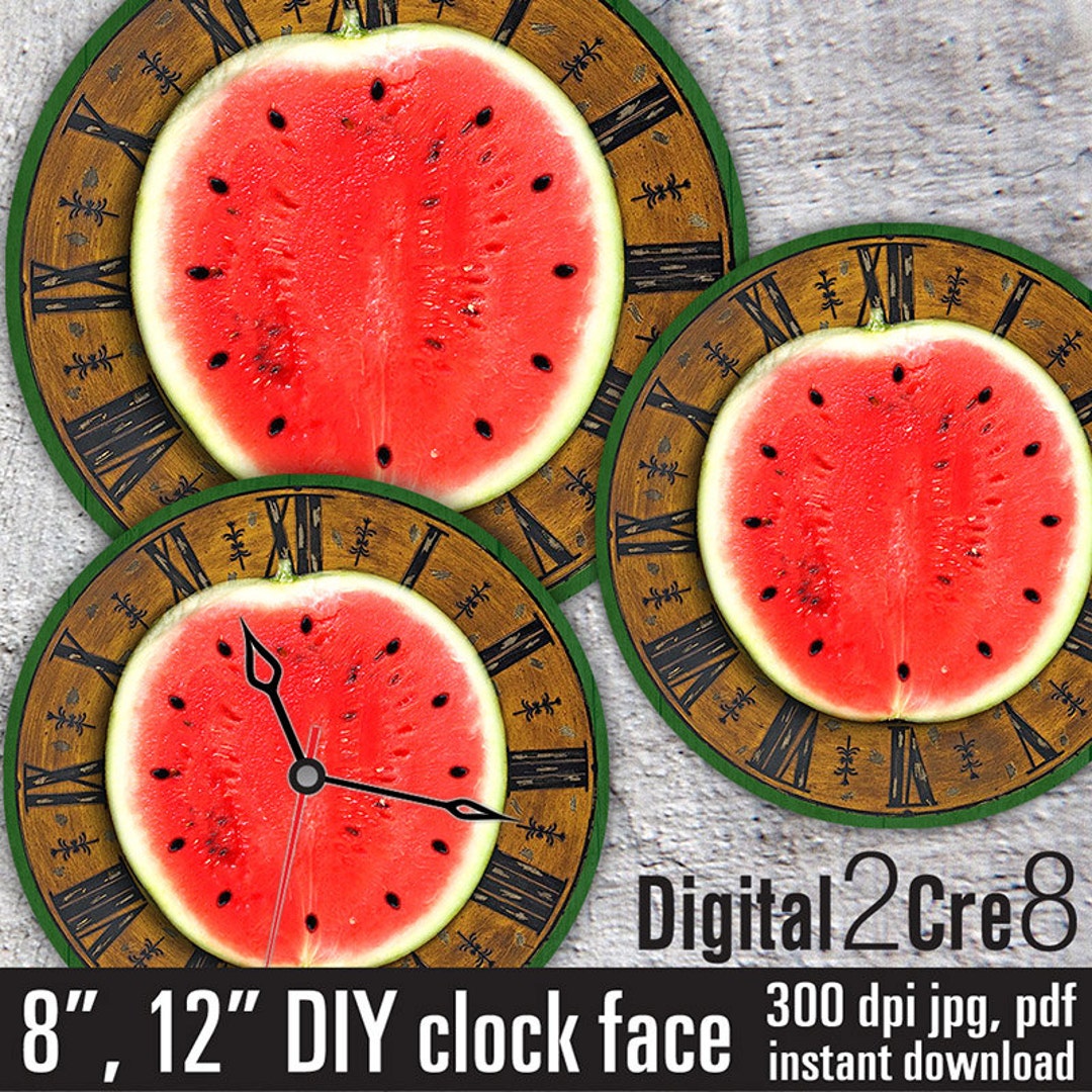 Watermelon Style Large Clock Face - 12" and 8" Digital Downloads - DIY ...