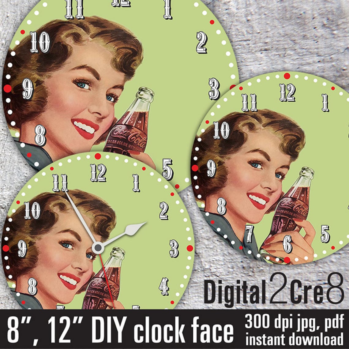 Coca Cola Clock Face 12 and 8 Digital Downloads - Etsy
