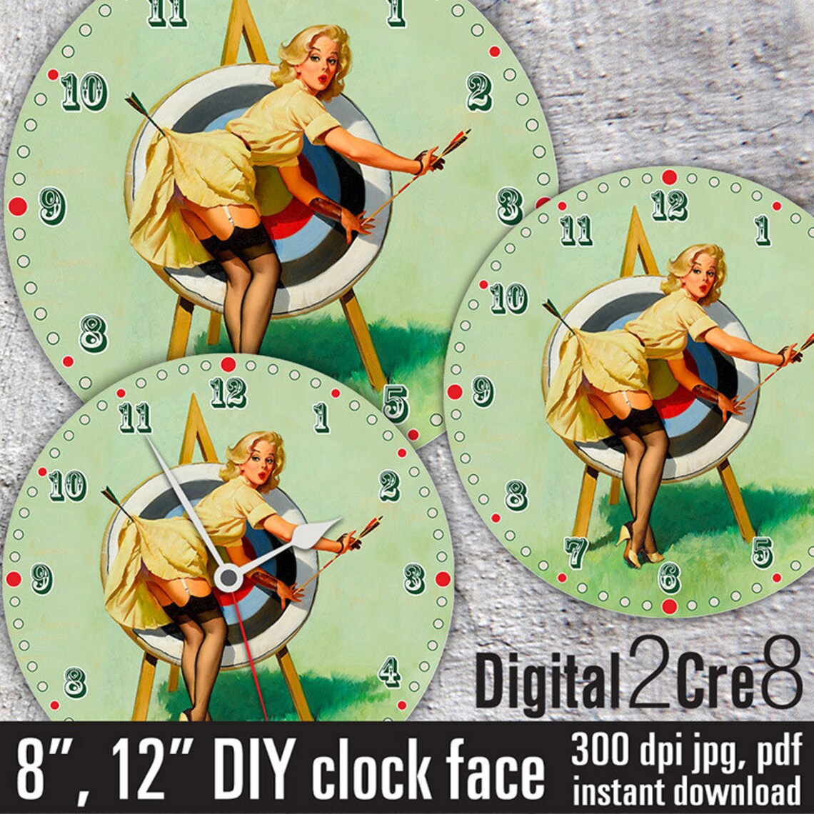 Pin-up Girl Vintage Clock Face 12 and 8 Digital - Etsy
