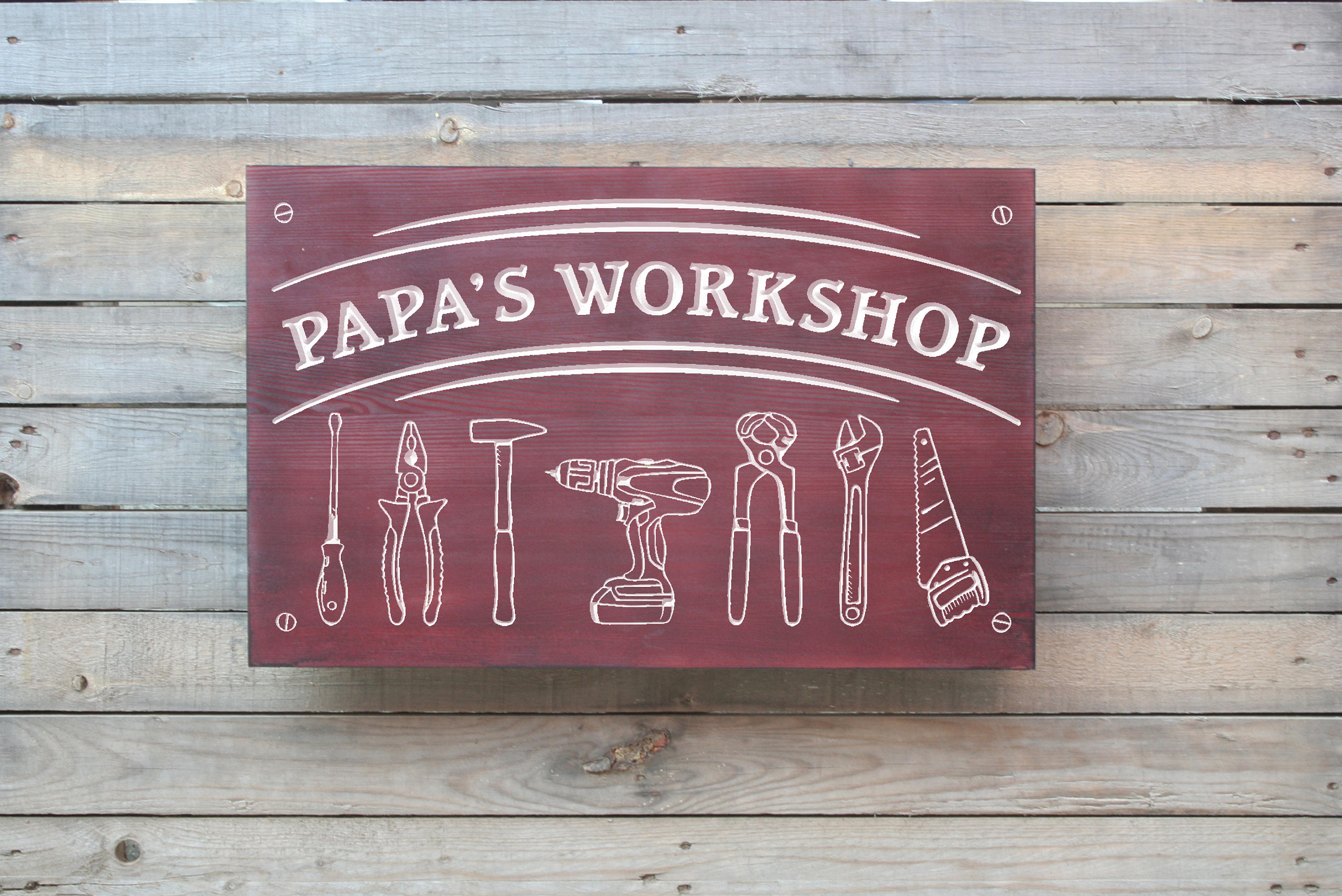 Grandpa's Workshop or Papa's Workshop, Hand Routed with Hammer Design ...