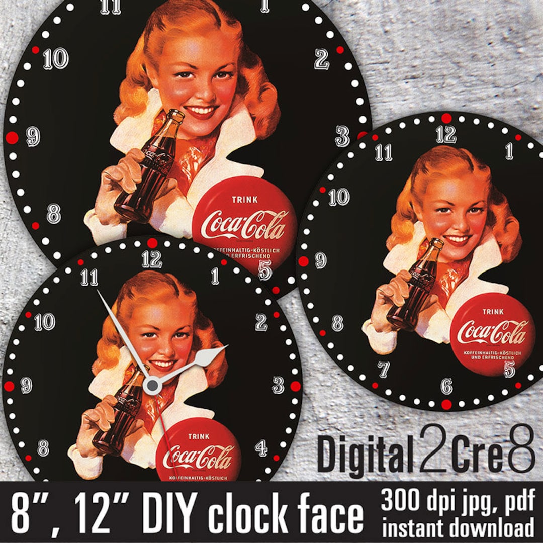 Coca Cola Clock Face - 12" and 8" Digital Downloads - DIY - Printable ...