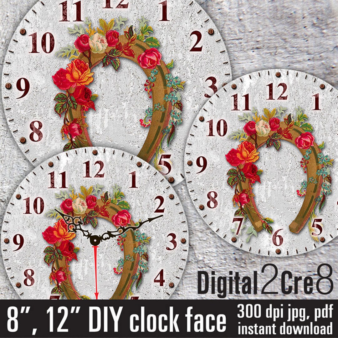 Vintage Horseshoe Style Clock Face - 12" and 8" Digital Downloads - DIY ...
