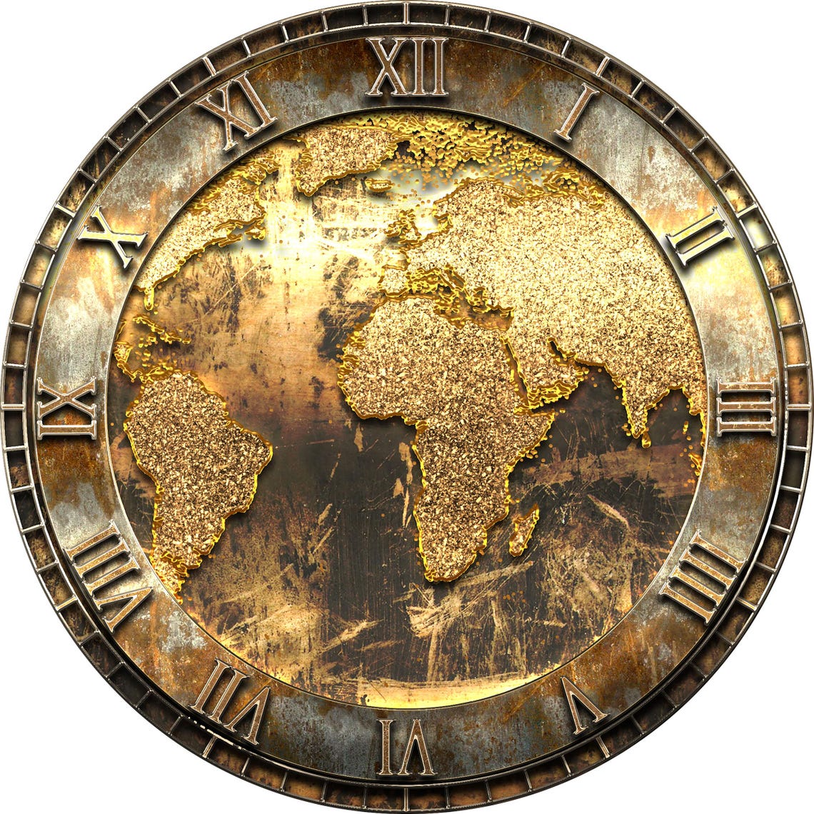 World Map Antique Large Clock Face - 12" and 8" Digital Downloads - DIY ...