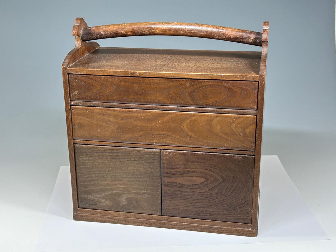 Japanese Antique Wooden Box Carrying Drawer Kotansu Hikidashi Bushobako ...